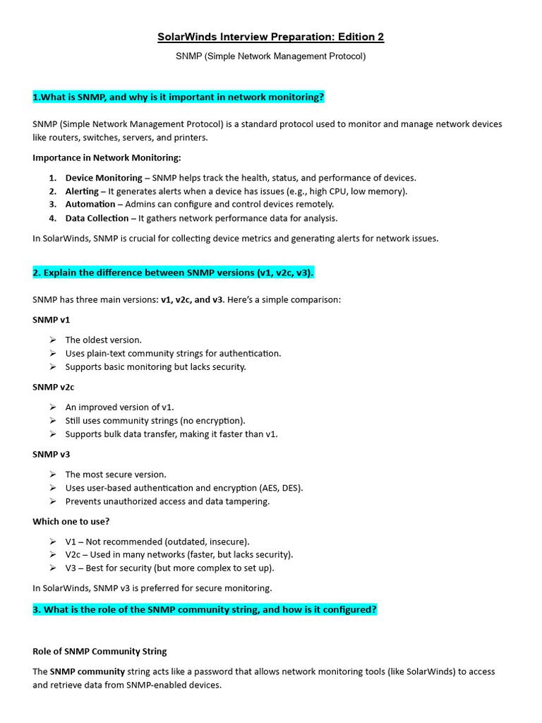 Solarwinds Interview Preparation Snmp Essentials 1739462608 Pdf Computer Network Computing