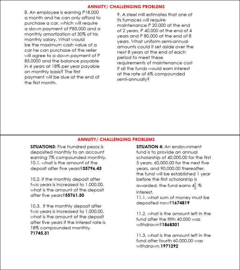 Annuity Challenging Problems - 1576995081 | PDF | Interest | Economies
