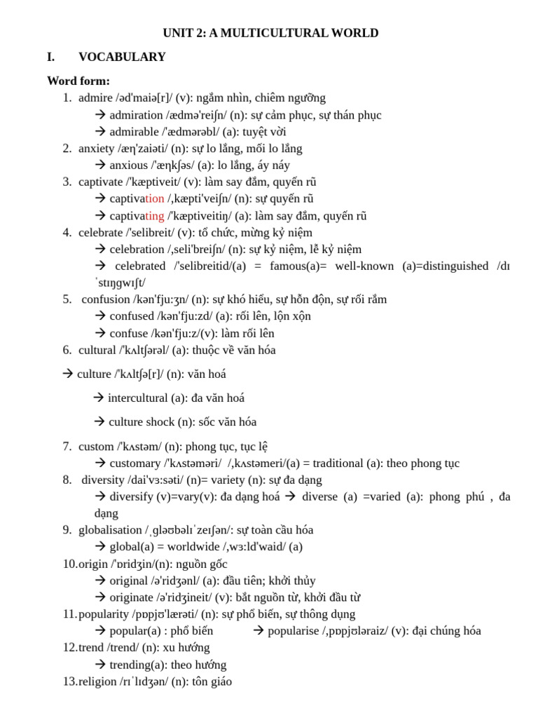 Vocabulary 1.unit 2 | PDF