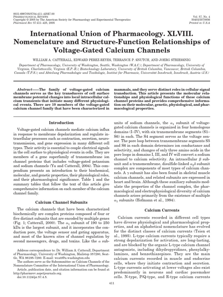 6 Pharmacol Rev-Ca CH Classification-2005 | PDF | Ion Channel | Biology