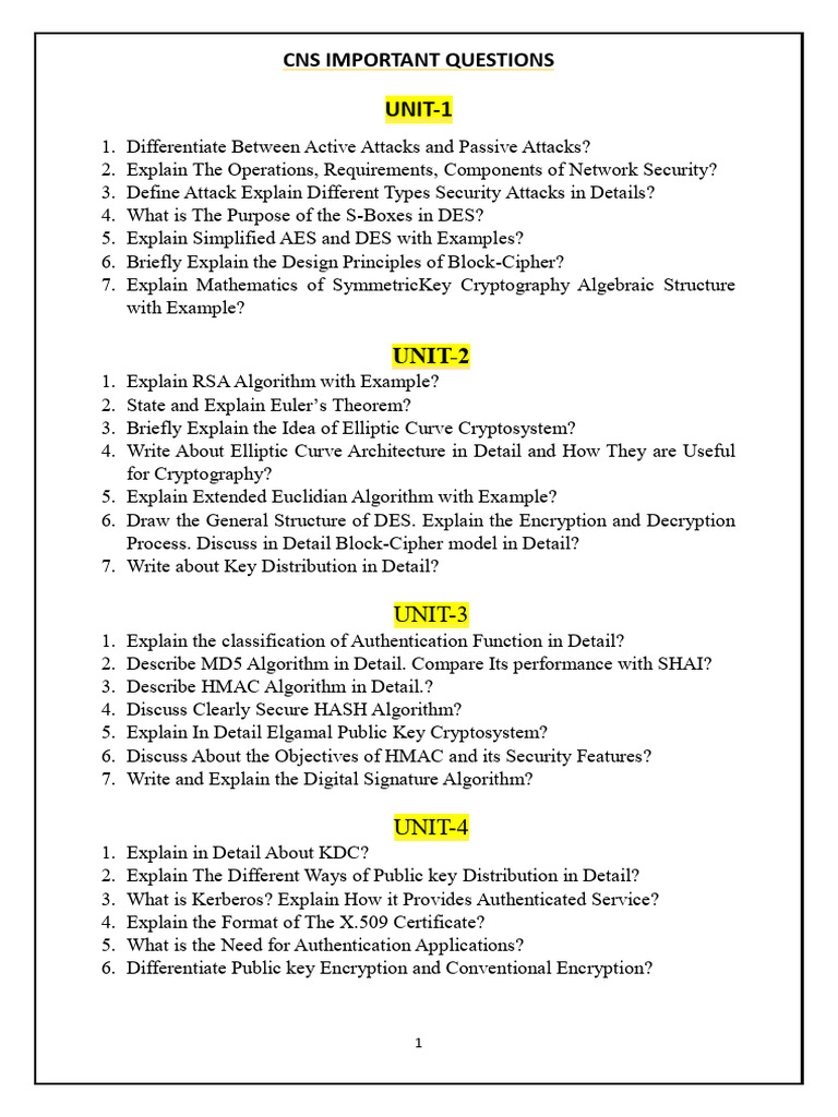 CNS Important Questions | PDF