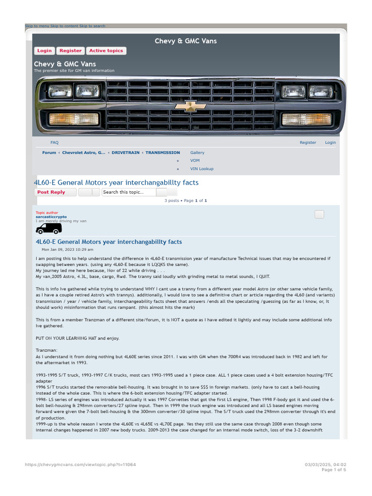 4L60-E General Motors year interchangabillty facts - Chevy & GMC Vans | PDF | Vehicles | Motor ...