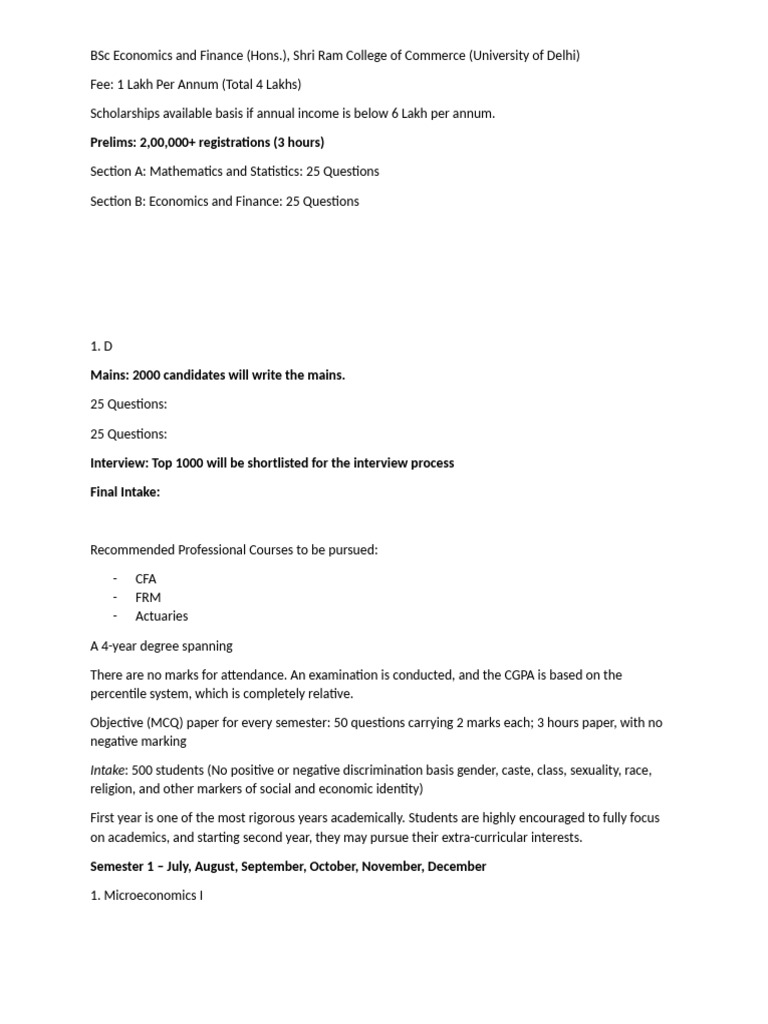 SRCC BSc Economics & Finance Overview | PDF | Economics | Public Finance
