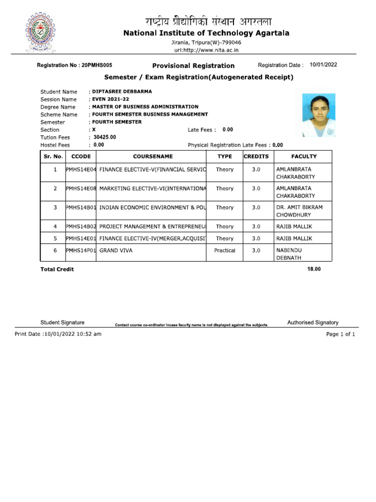 4rth Semester Registration | PDF