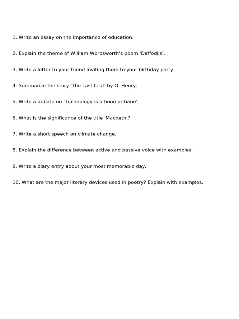 English Best 10 Questions | PDF