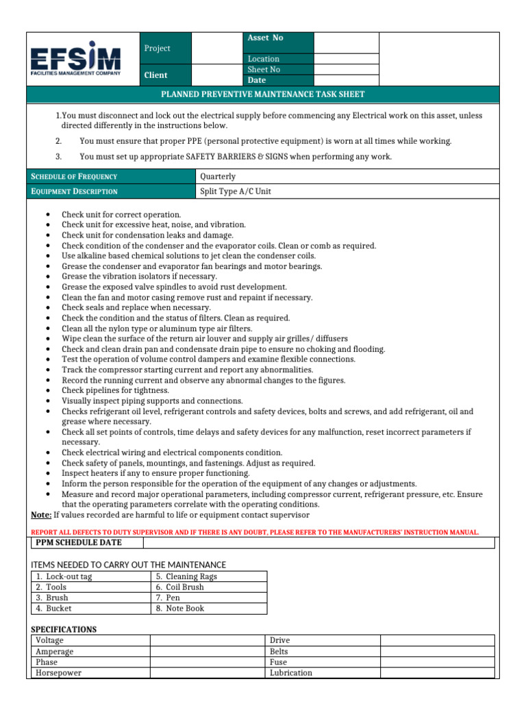 Split Type Unit - Quarterly | PDF | Personal Protective Equipment | Air ...