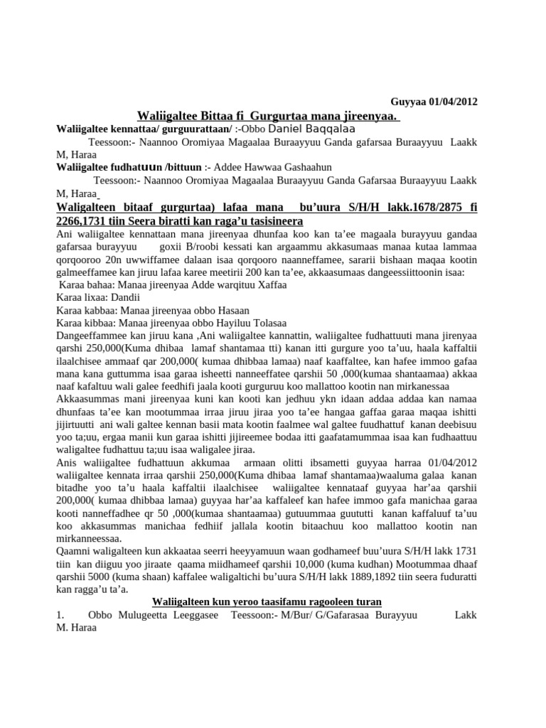 Walii Galteewwan Adda Addaa | PDF