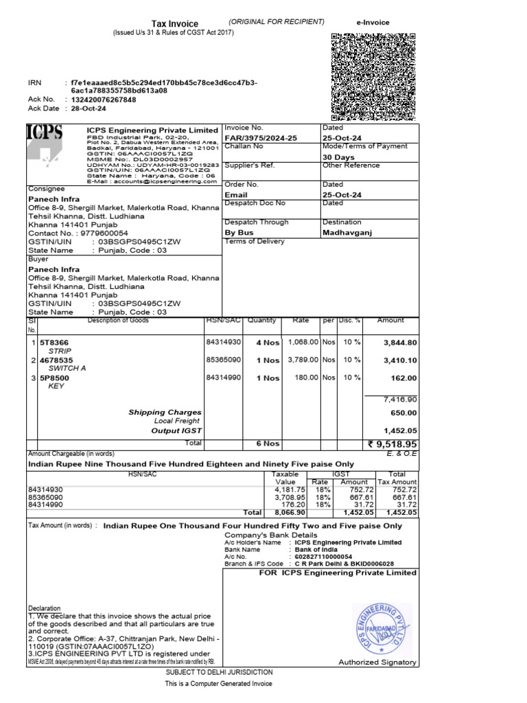 E-Invoice FAR-3975 - 2024-25 | PDF | Payments | Taxes