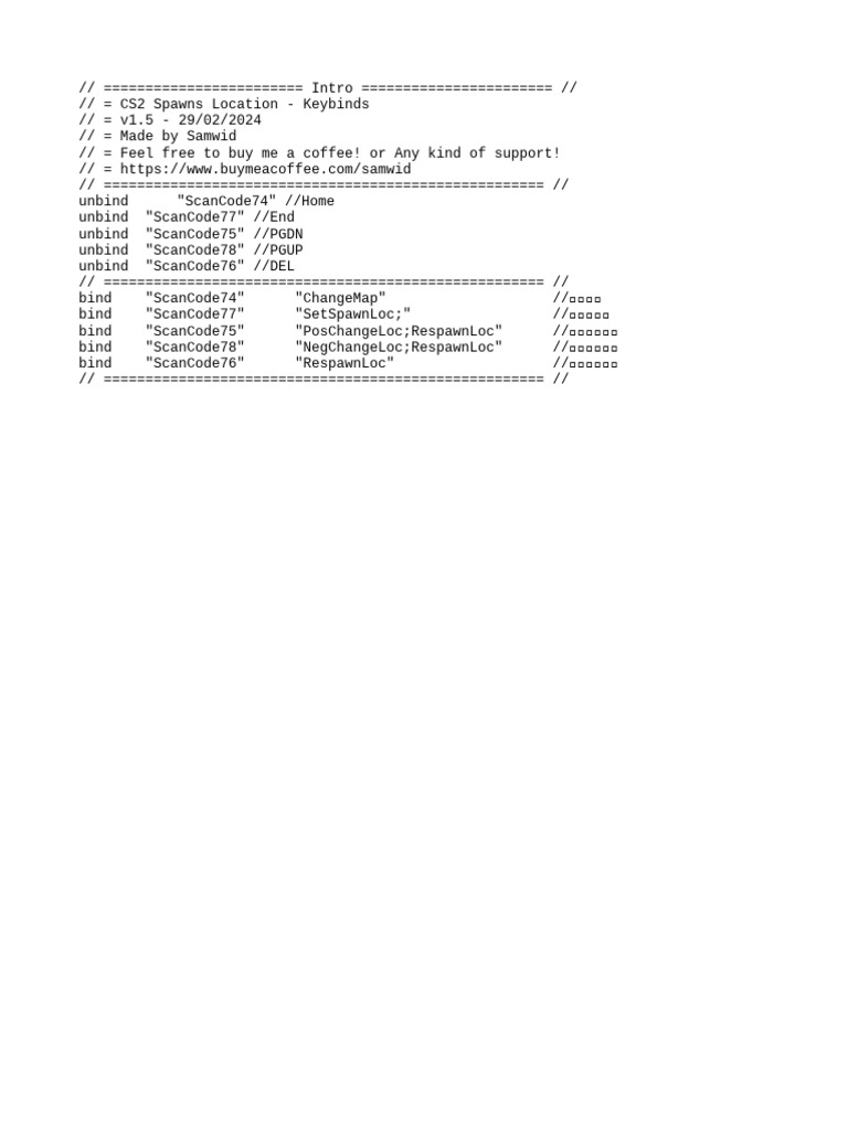 CS2 Keybinds for Spawn Locations | PDF