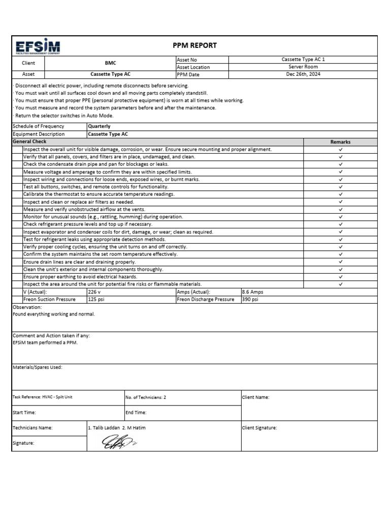 BMC - PPM Report - Cassette Type AC - Dec 26th, 2024 | PDF ...