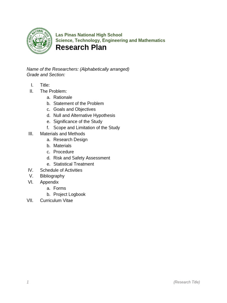 Las Pinas High School STEM Research Plan | PDF