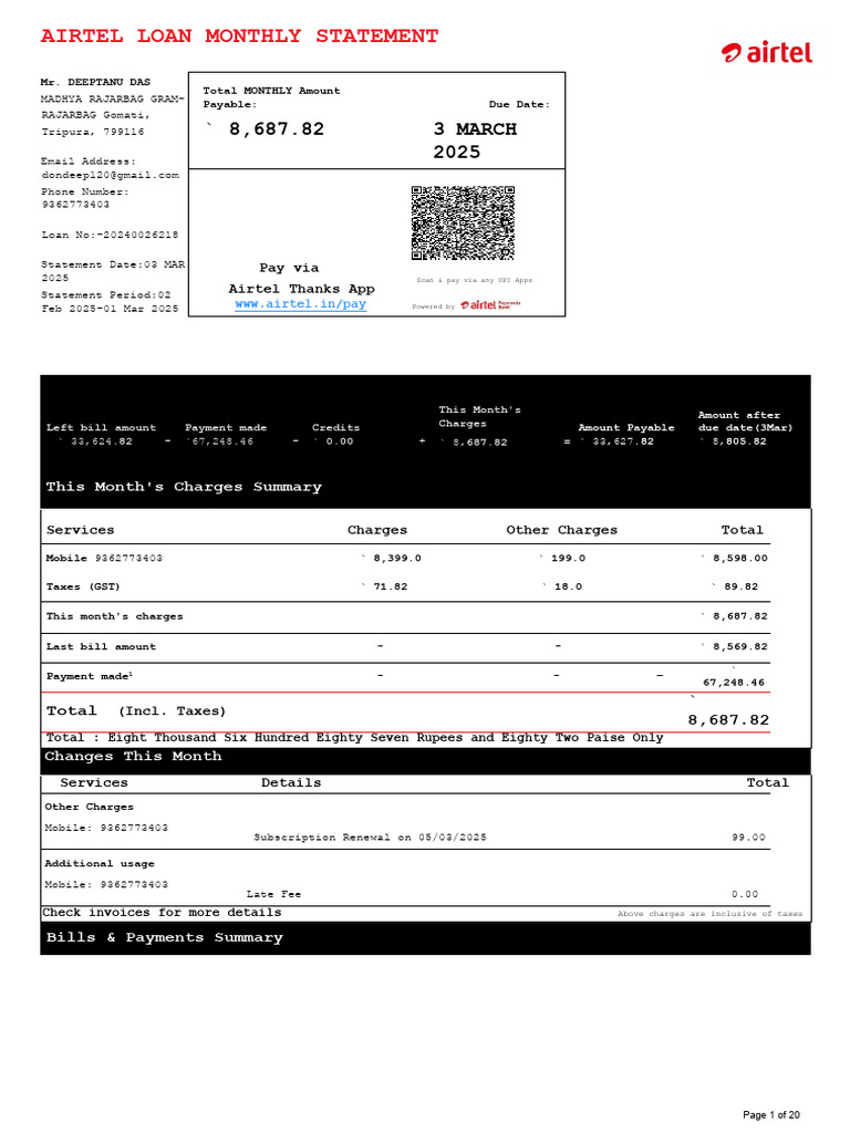 Deeptanu Das airtel-pages-Feb-Mar | PDF | Money | Services (Economics)