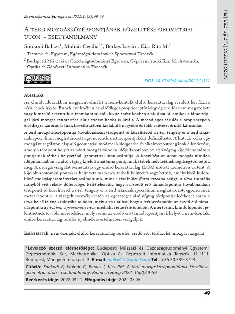 A Térd Mozgásközéppontjának Közelítése Geometriai Úton-Esettanulmány | PDF