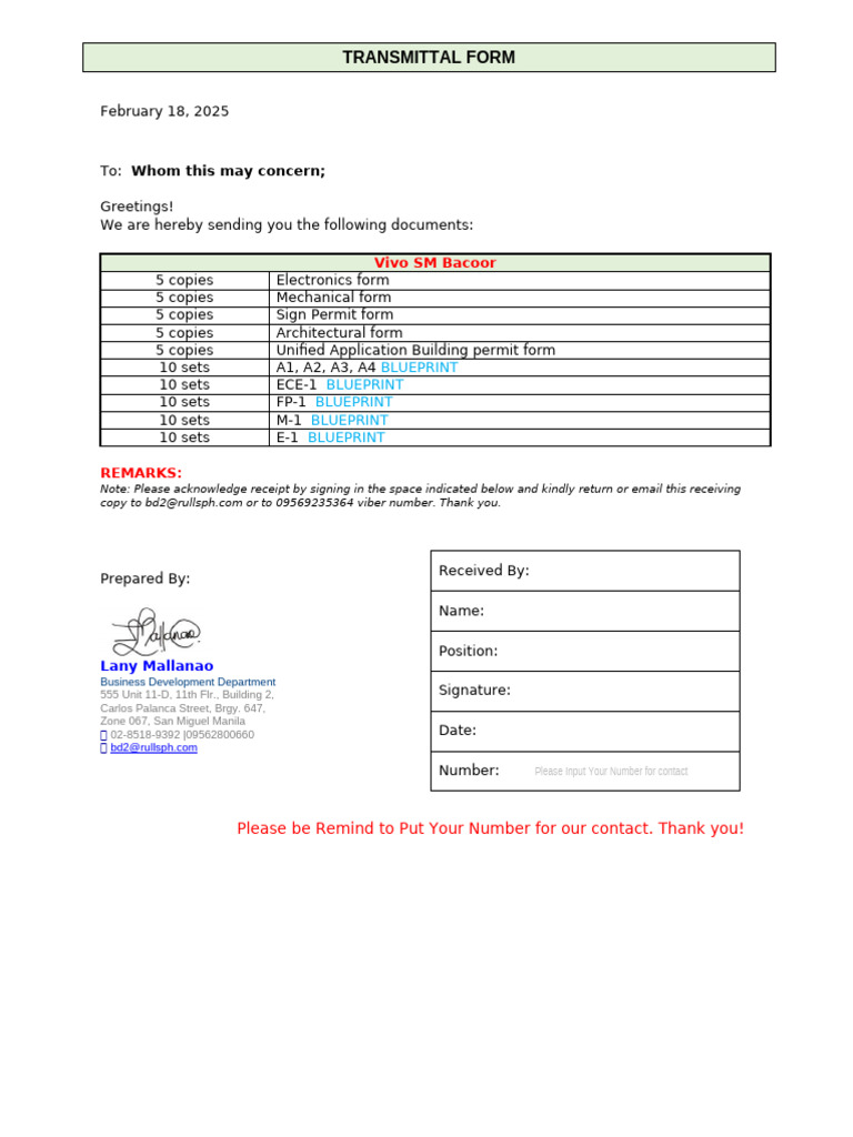 Transmittal Form | PDF