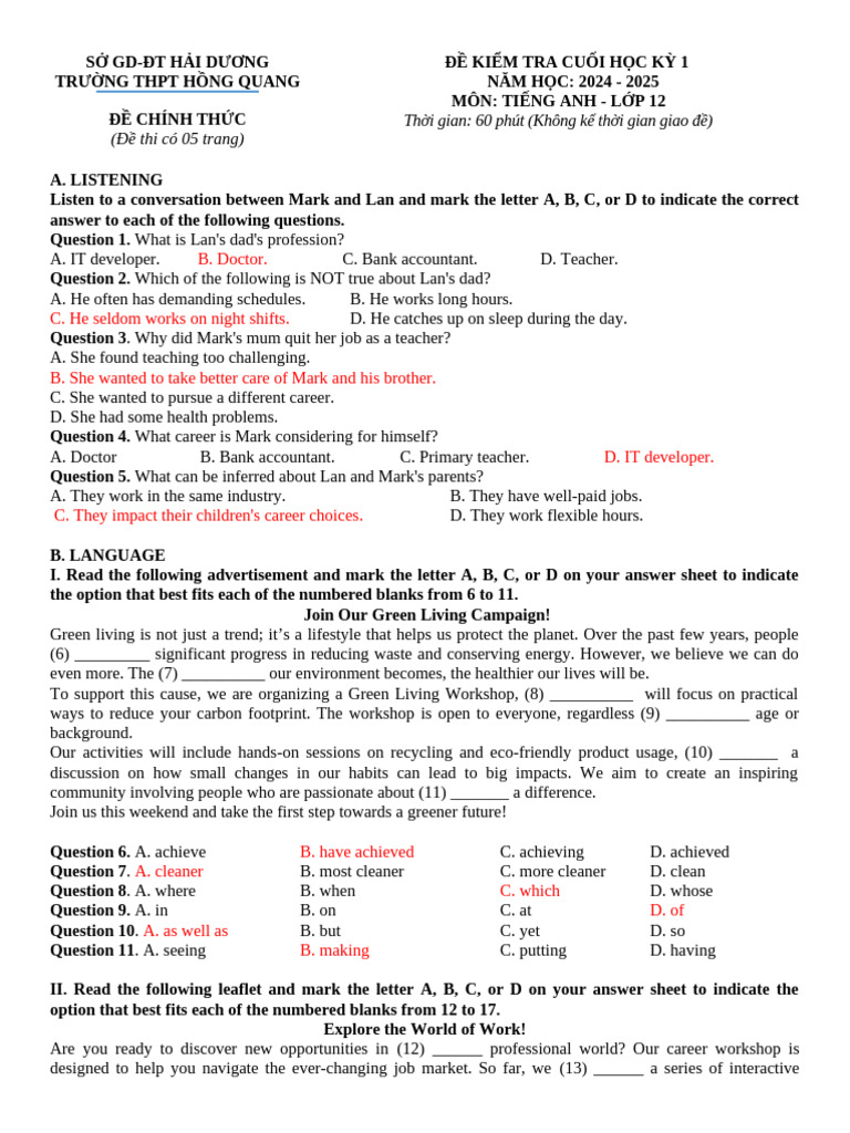 English Exam for 12th Grade Students | PDF | Cost Of Living | Employee ...