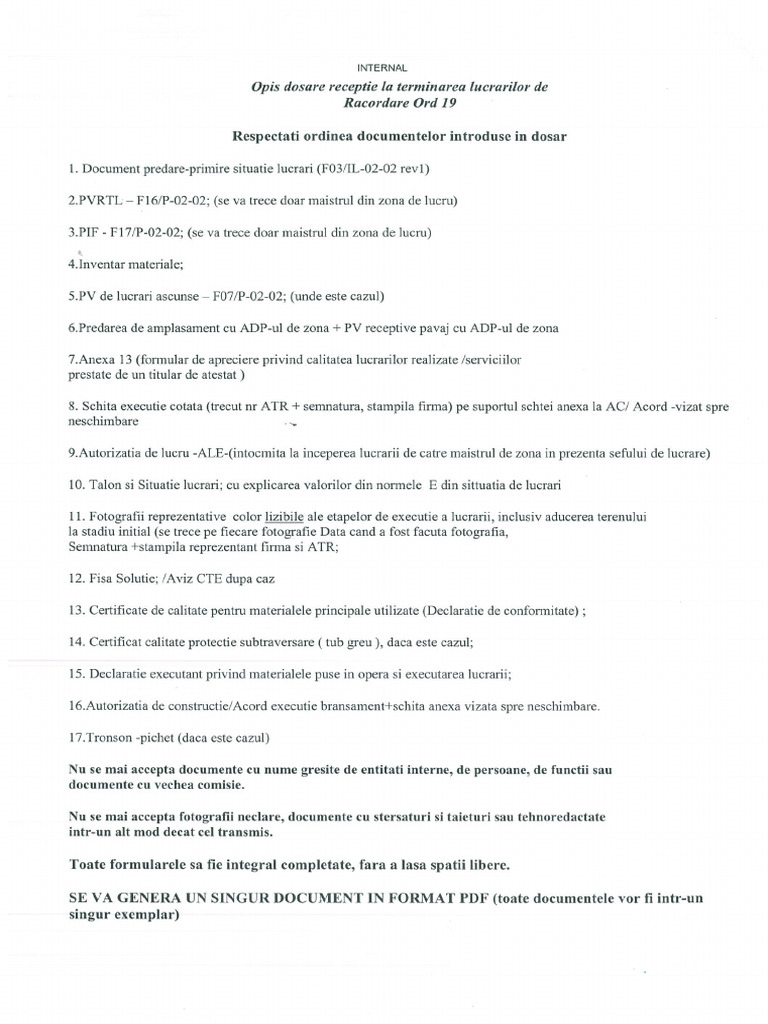 Opis Dosare de Receptie | PDF
