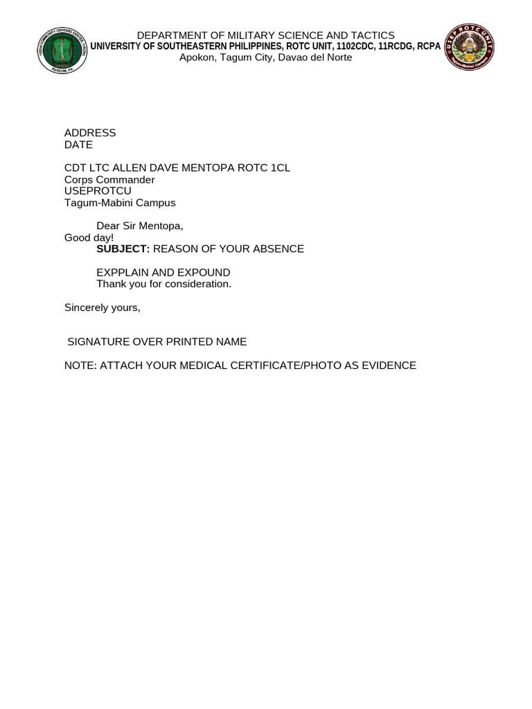 EXCUSE LETTER FORMATdocx | PDF