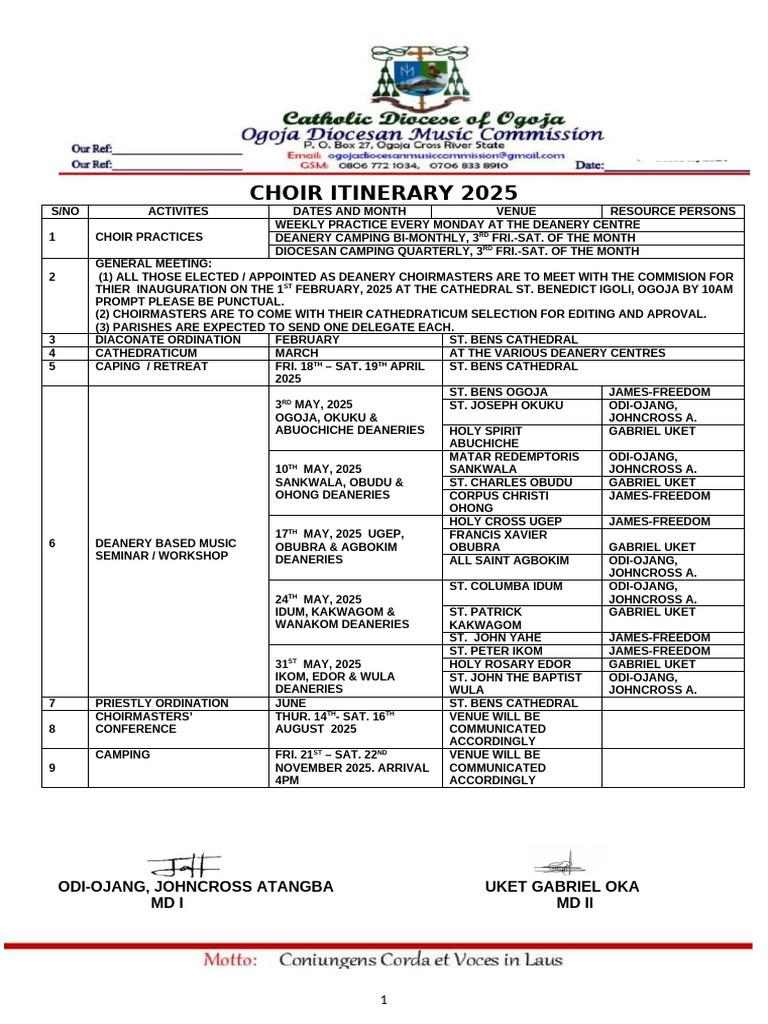 2025 Choir Itinerary and Events Schedule | PDF | Ecclesiology | Church ...