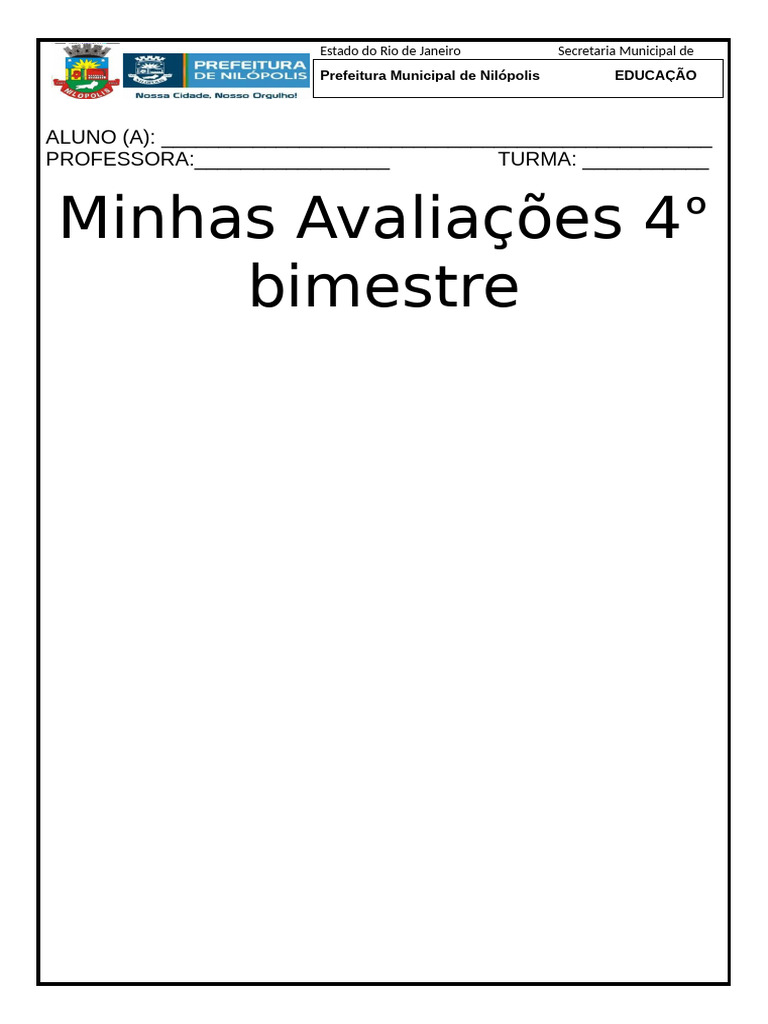 Capa Da Prova 4º Bimestre | PDF