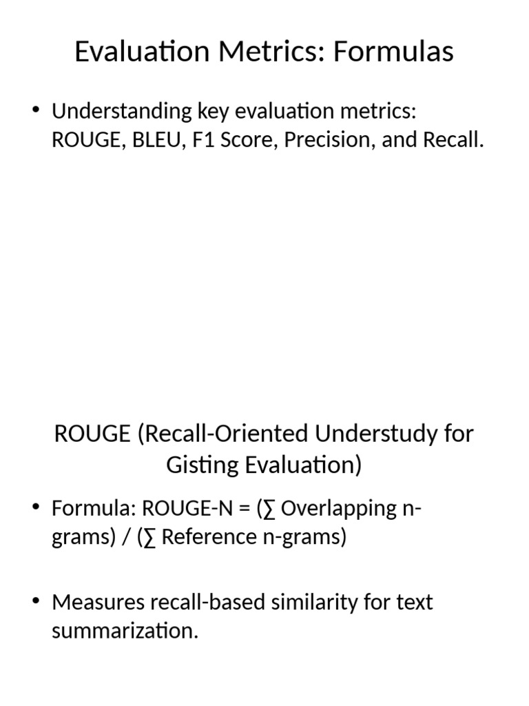 Evaluation Metrics Formulas | PDF