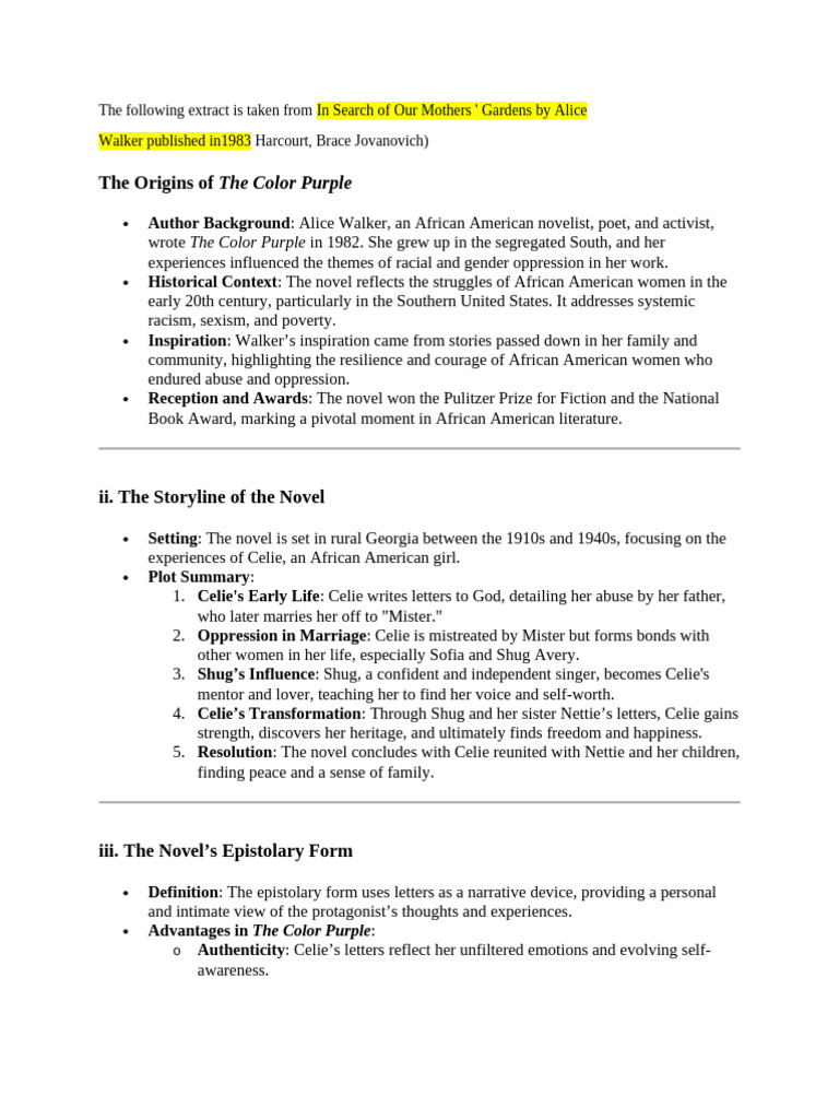 The Color Purple: Themes and Analysis | PDF