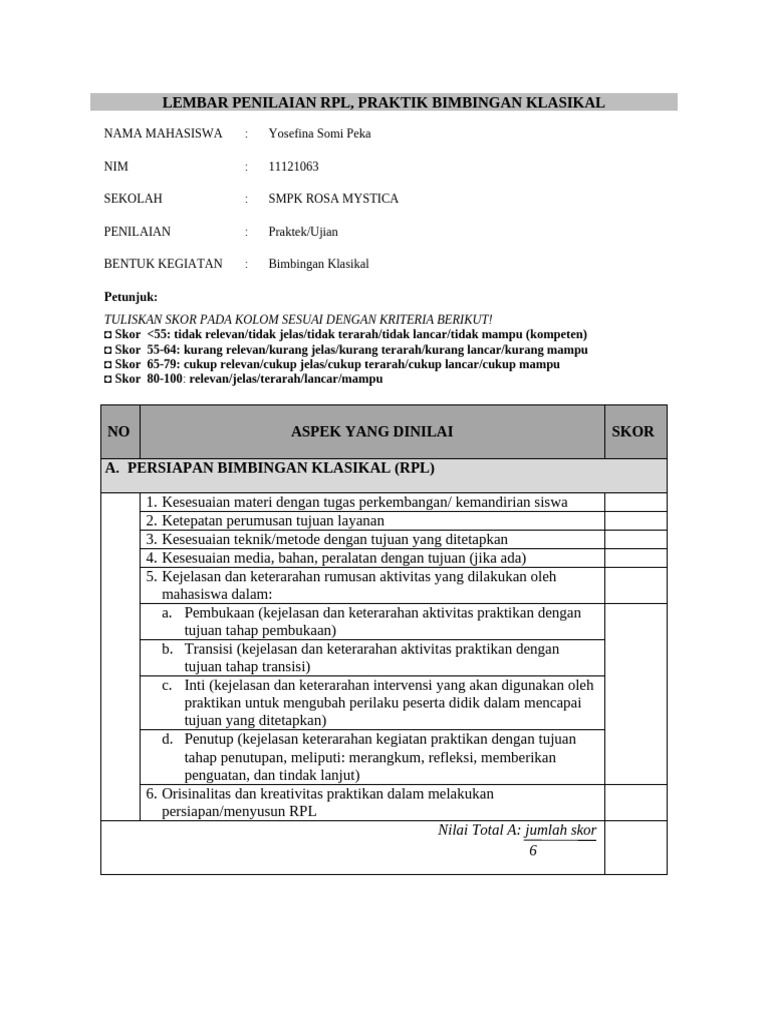 LEMBAR PENILAIAN RPL 2 Guru | PDF