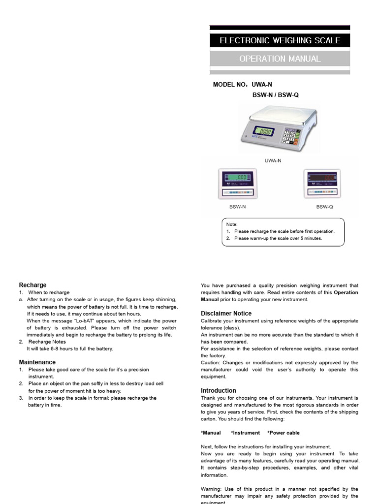 Precision Scale User Guide | PDF | Calibration | Weight