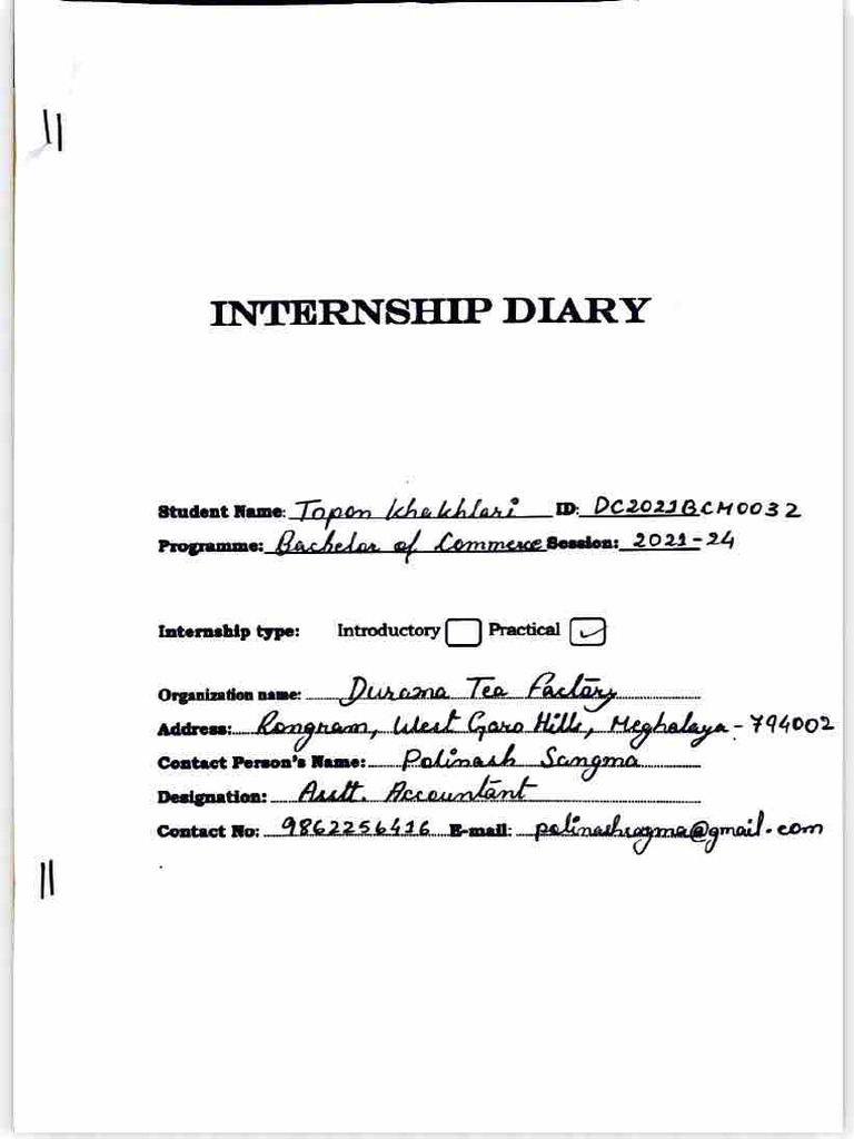 Internship Diary DC2021BCM0032 | PDF