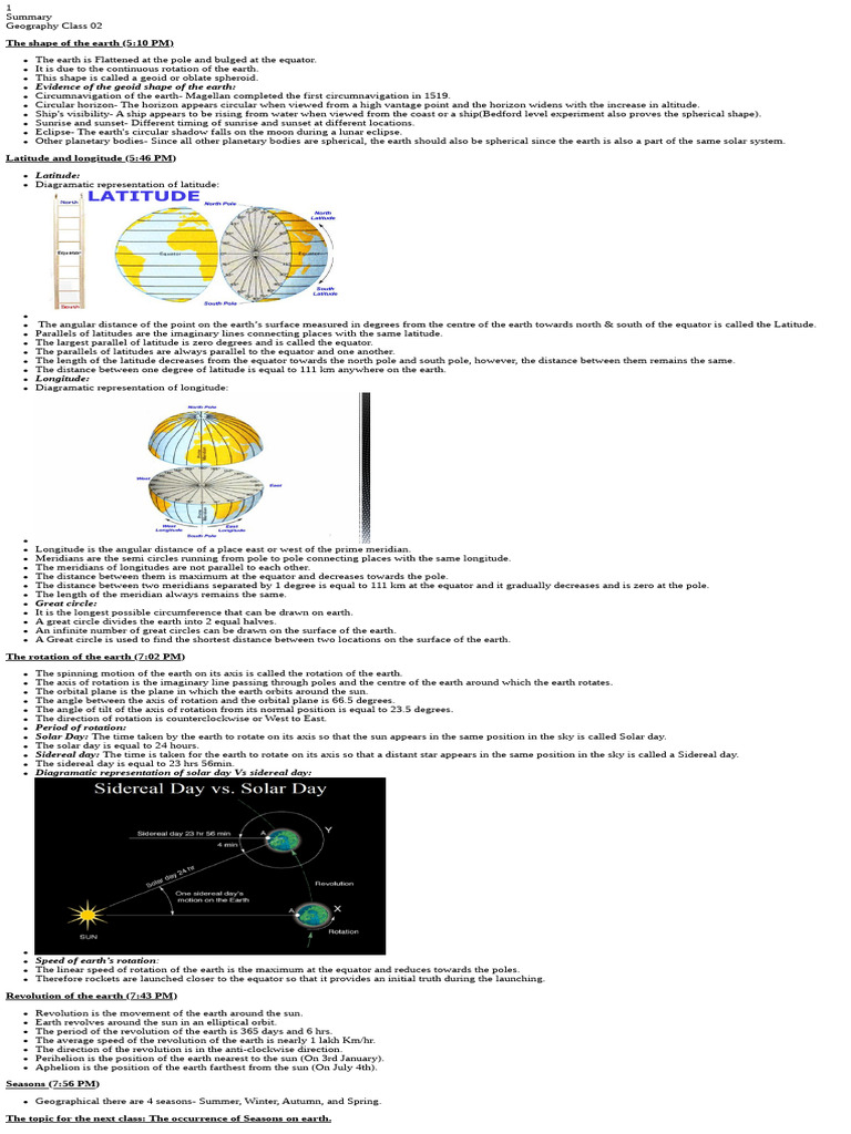 Geography Class 02 - 121022 | PDF | Latitude | Equator