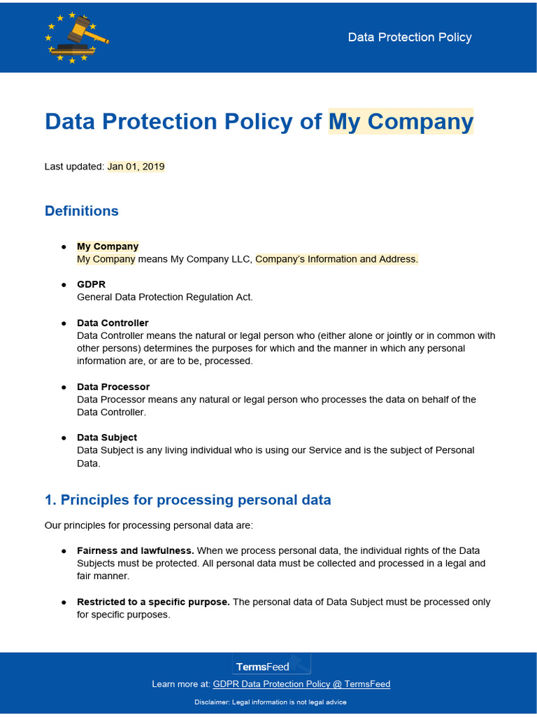 TermsFeed - Sample GDPR Data Protection Policy (Jan, 101) | PDF | Information Privacy | Justice