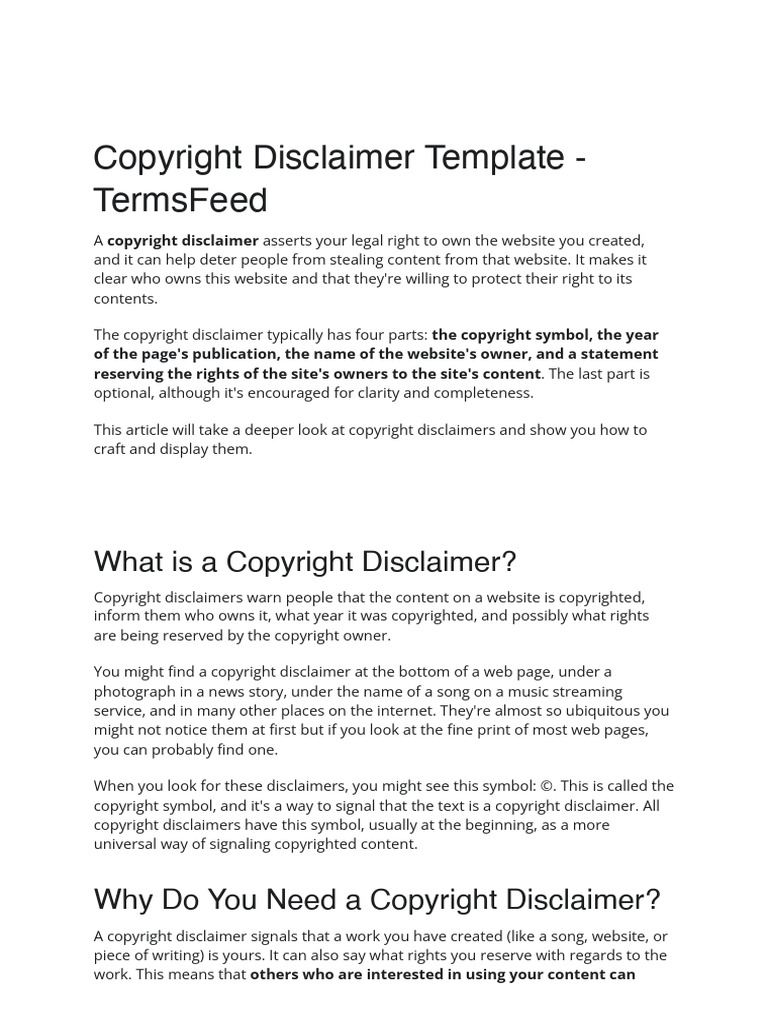 TermsFeed - Copyright Disclaimer Template (Jan, 101) | PDF | Copyright ...
