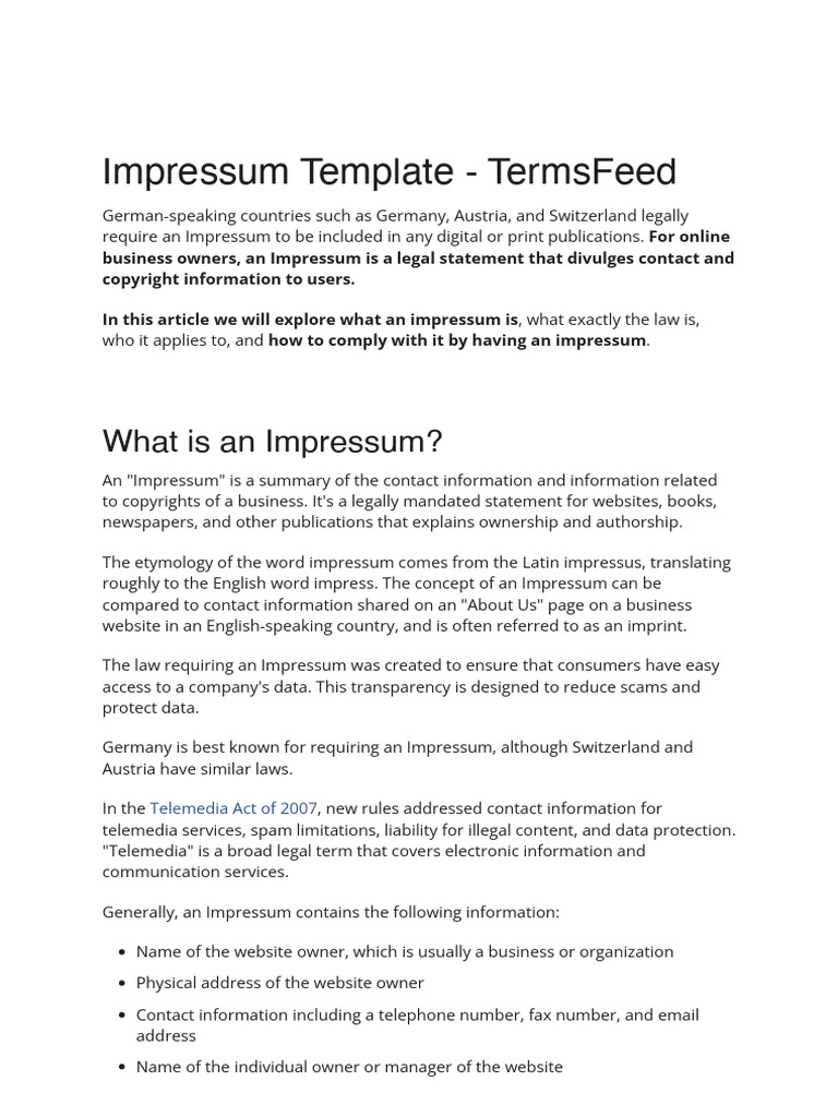 Comprehensive Impressum Guide | PDF | Websites | Privacy