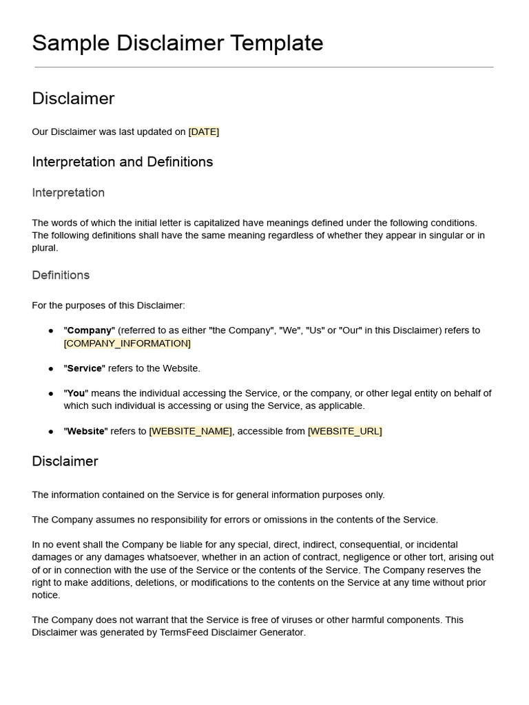 TermsFeed - Sample Disclaimer Template (Jan, 101) | PDF | Disclaimer | Fair Use