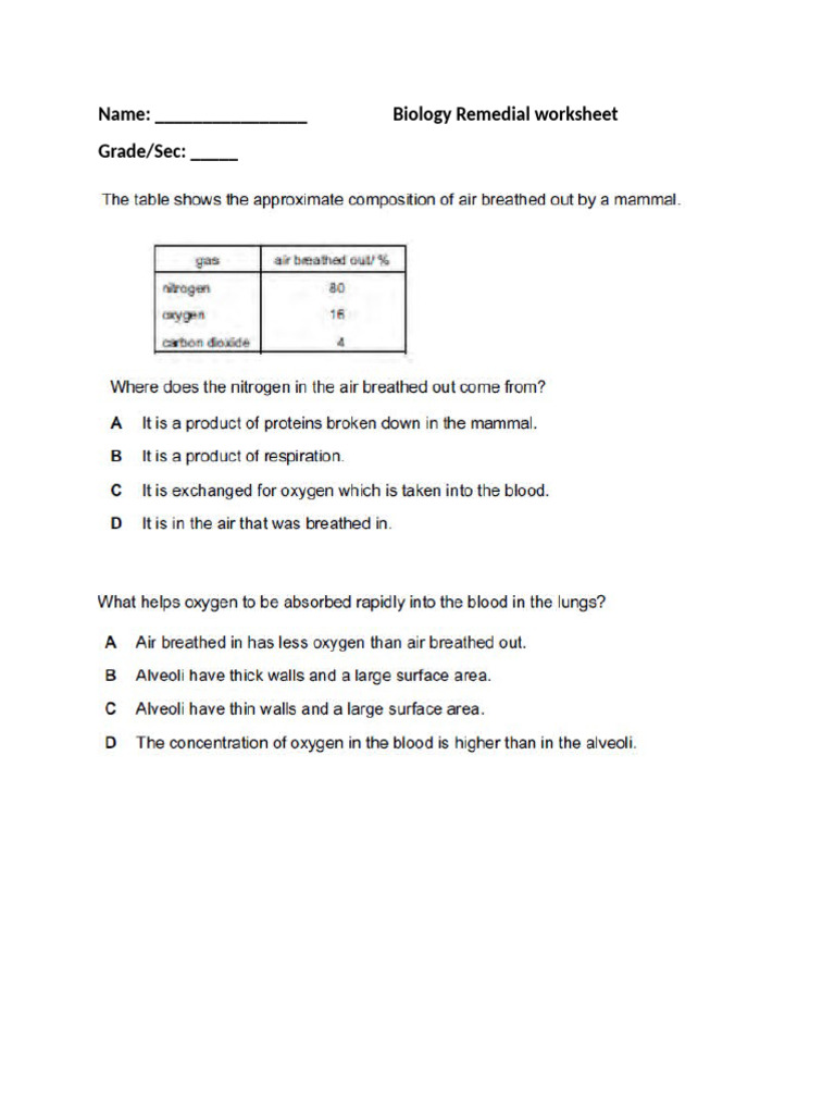 Respiration and gas exchange | PDF
