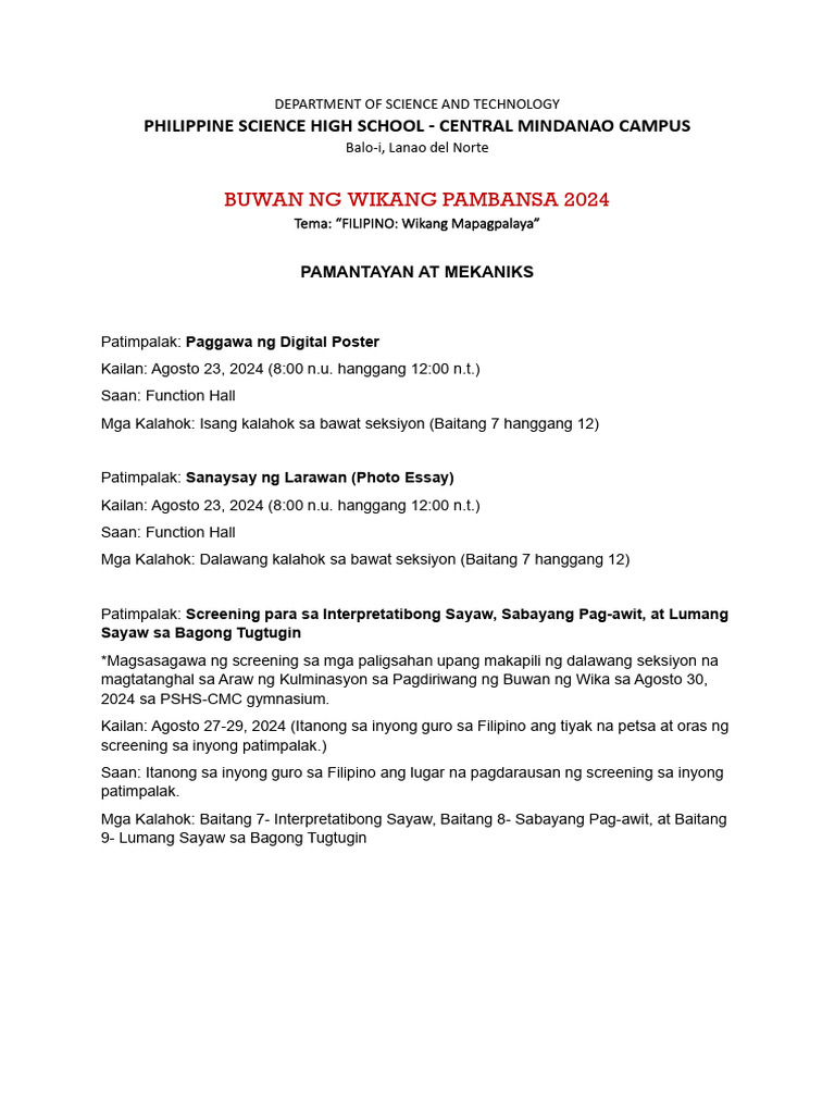 Iskedyul NG Mga Paligsahan | PDF