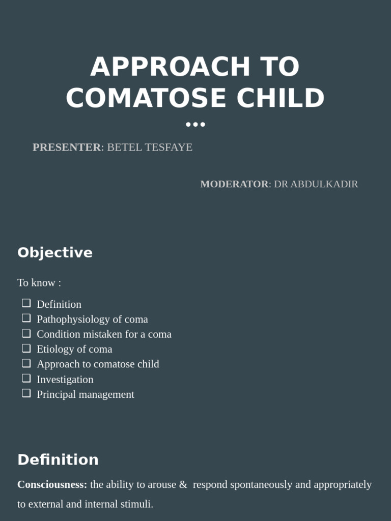 Approach To Comatose Child | PDF | Coma | Diseases And Disorders