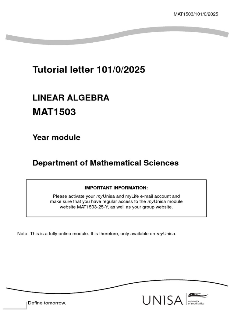 MAT1503 Linear Algebra Online Guide | PDF | Equations | Determinant