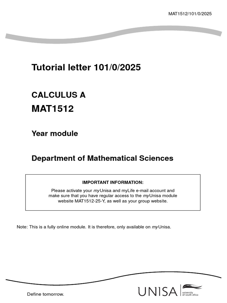 Tutorial Letter 101 MAT 1512 CAlc A | PDF | Derivative | Function ...