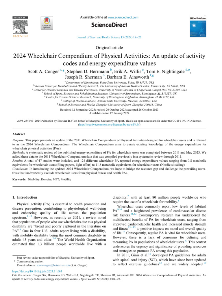 2024 Wheelchair Compendium of Physical Activities An - 2024 - Journal ...