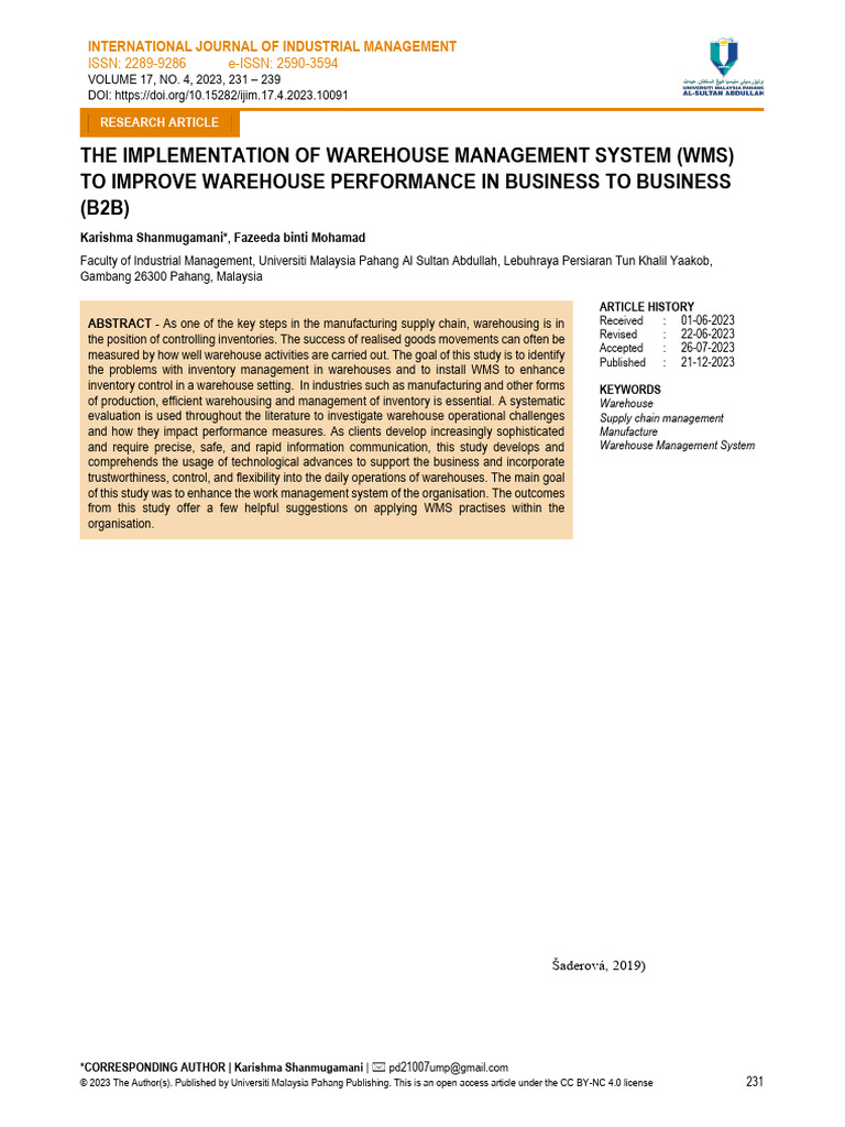 The Implementation of Warehouse Management System | PDF | Warehouse ...