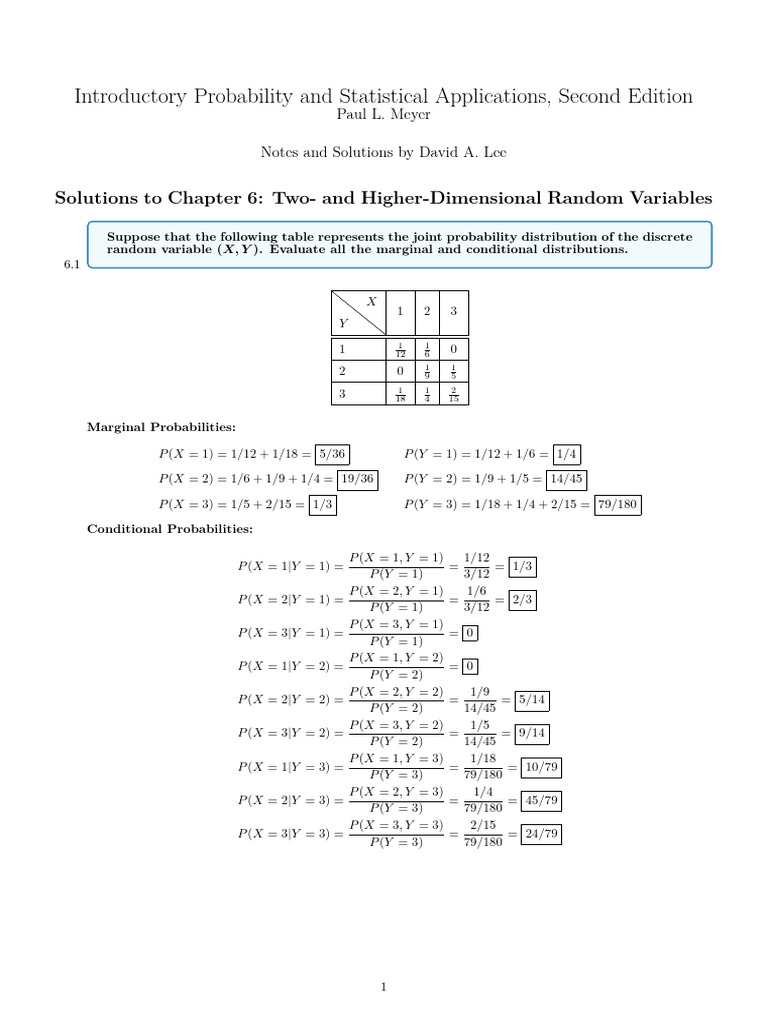 Chapter 6 - Two - and Higher-Dimensional Random Variables | PDF | Probability Distribution ...