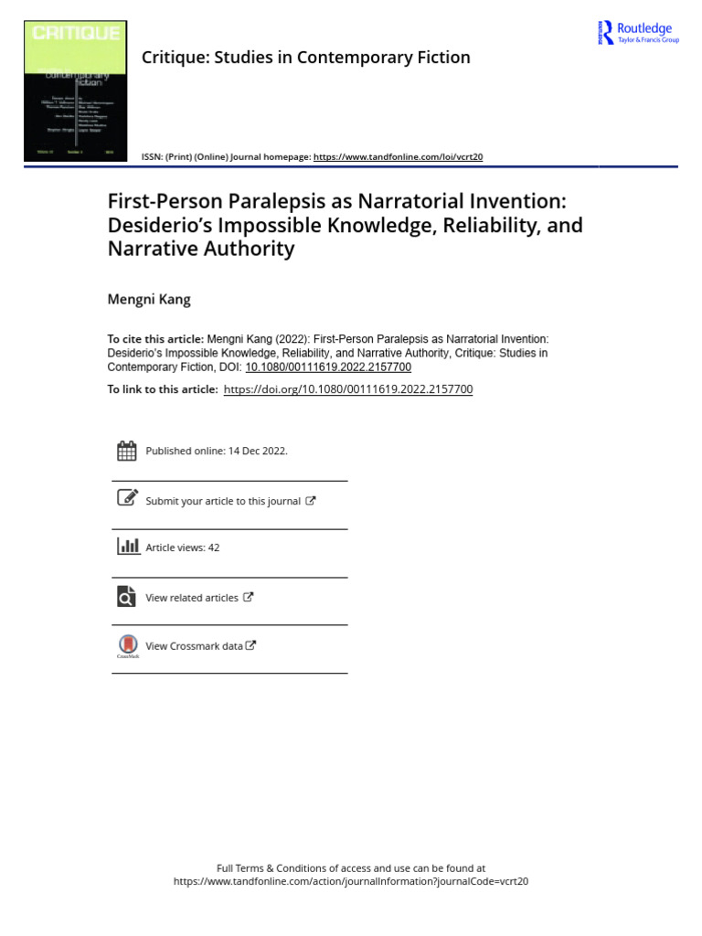 Publication "First-Person Paralepsis As Narratorial Invention" | PDF ...