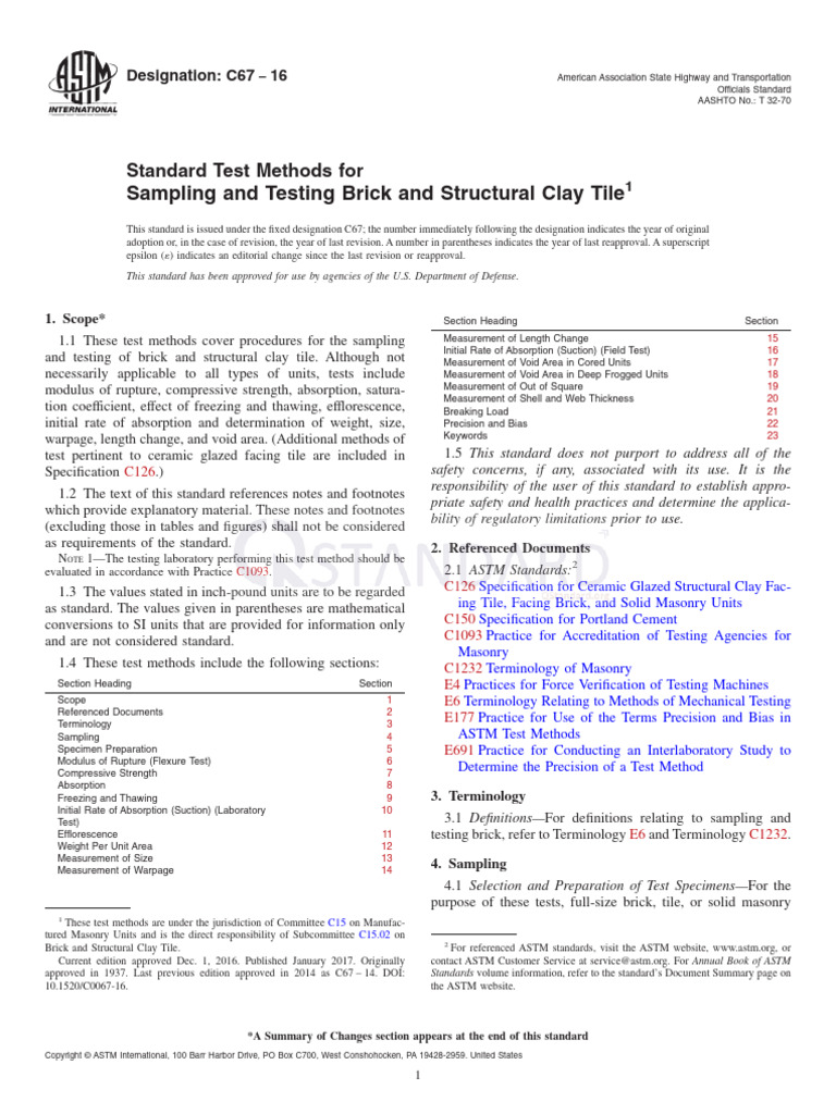 Astm C67 - 16 | PDF | Brick | Water