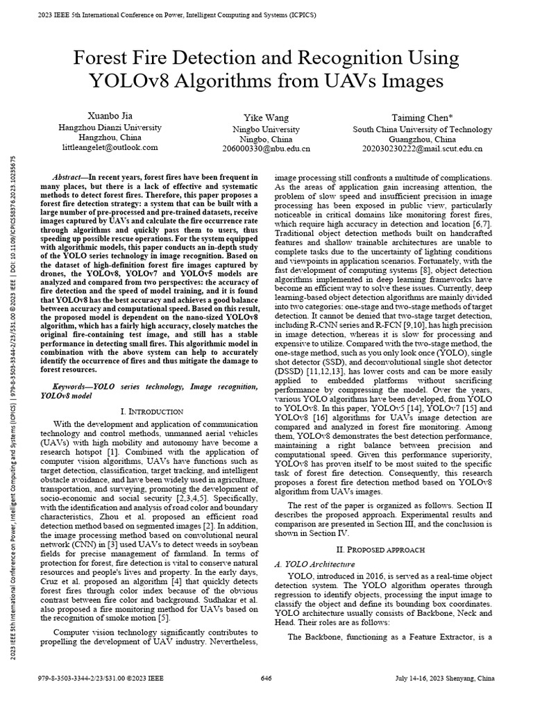 Jia 等 - 2023 - Forest Fire Detection and Recognition Using YOLOv8 | PDF | Unmanned Aerial ...