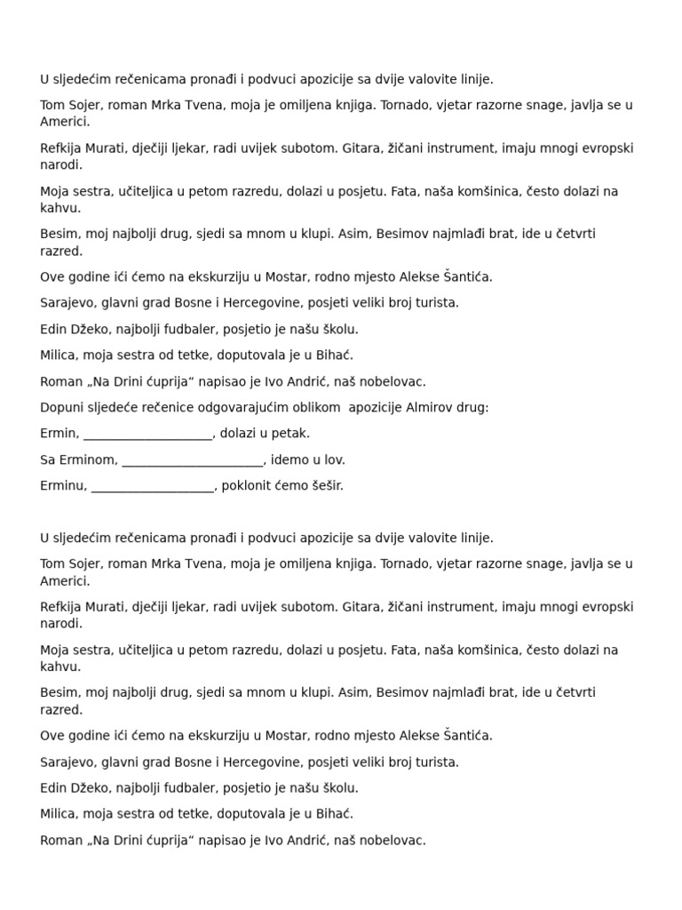 Apozicija - Nastavni Listić | PDF