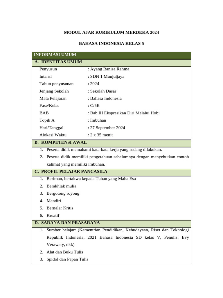5B MODUL INDO (IMBUHAN) | PDF