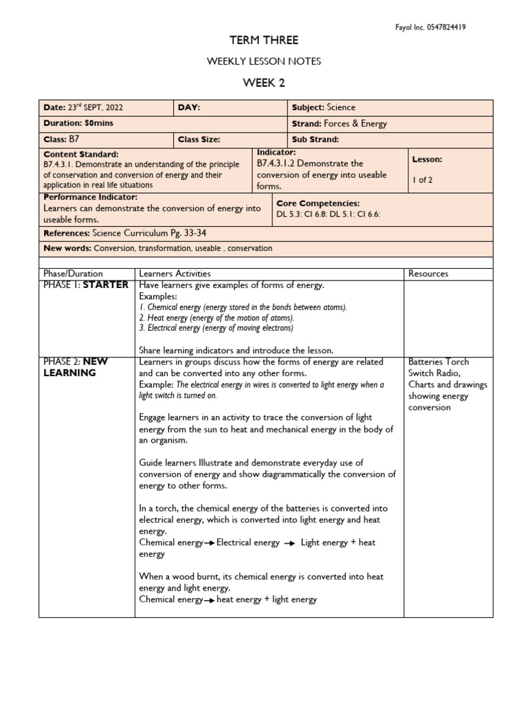 Energy Conservation and Conversion Lesson | PDF | Energy Conservation ...