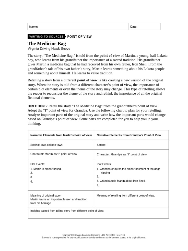 Writing To Sources POV The Medicine Bag | PDF | Narration