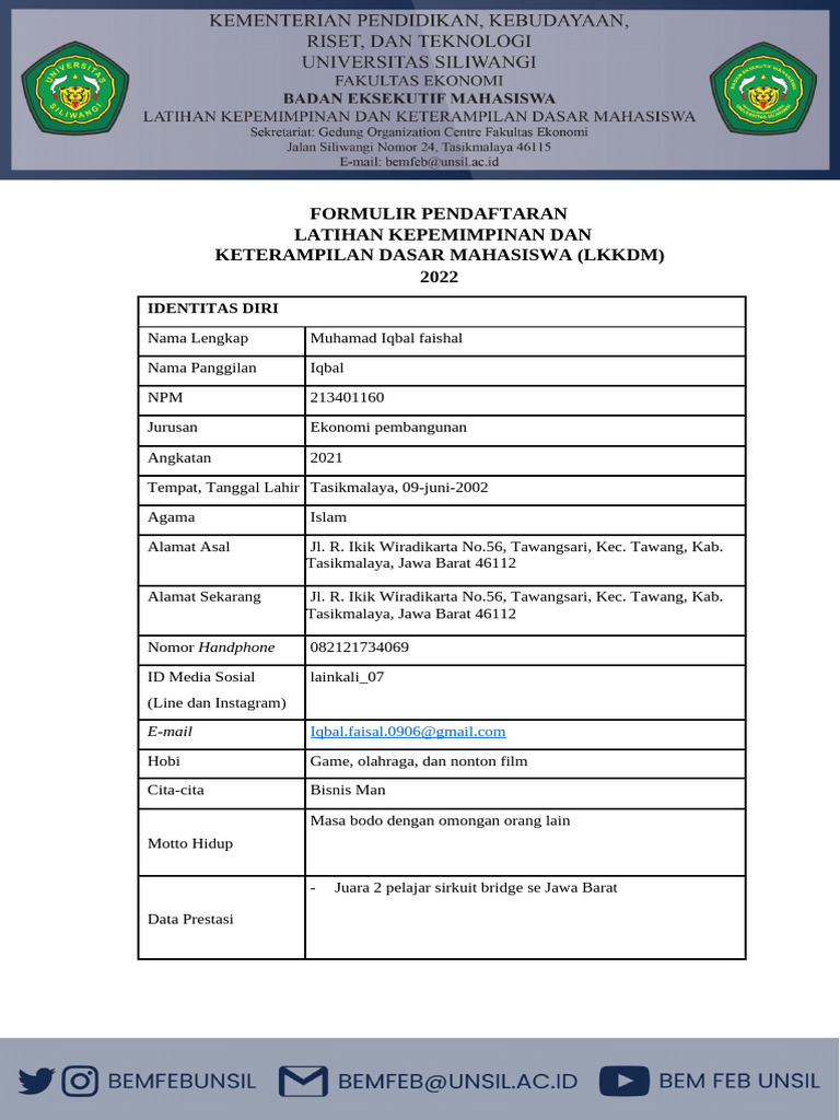 Formulir Pendaftaran Fix | PDF