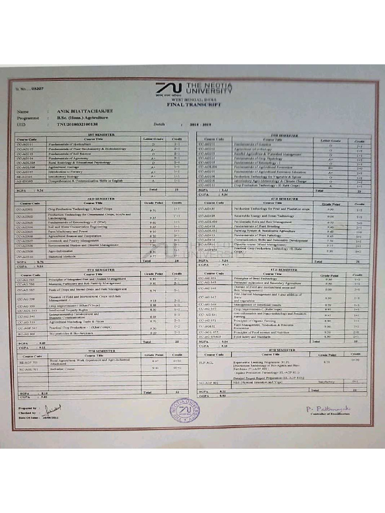 UG Marks Sheet | PDF